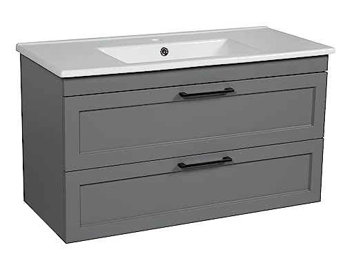 Sample of Cabinet Finish | Modern Wall-Mounted Bathroom Vanity with Washbasin | Palm Beach Gray Matte Collection | Non-Toxic Fire-Resistant MDF-Simple Collection 40"