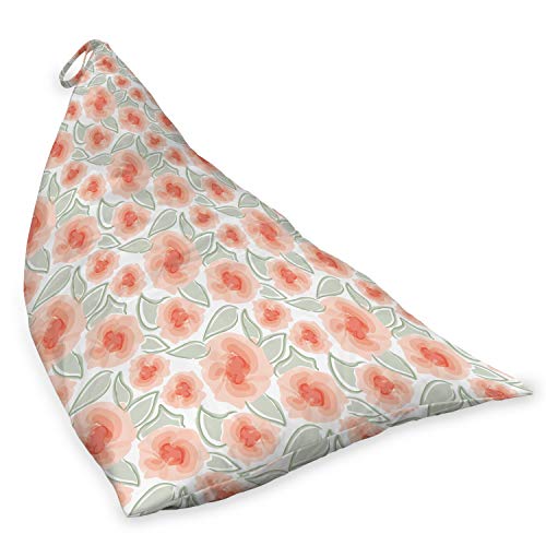 Lunarable Floral Lounger Chair Bag, Macro Rose Flower Petals Blossom Florets Buds in Misty Tones Purity Artwork, High Capacity Storage with Handle Container, Lounger Size, Salmon Pale Green