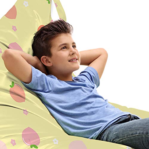 Ambesonne Peach Colors Lounger Chair Bag, Repetitive Fruit with Leaves Blossom in Warm Muted Tones Pattern, High Capacity Storage with Handle Container, Lounger Size, Pale Yellow Peach Salmon