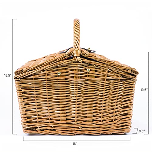 PICNIC TIME Piccadilly Picnic Basket - Romantic Picnic Basket for 2 with Picnic Set, (Red & White Plaid Pattern)