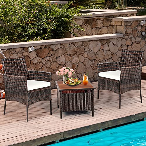 RELAX4LIFE Patio Dining Chairs Set of 2 PCS Wicker Armchairs with Comfortable Cushions for Deck, Garden, Lawn, Balcony, Backyard and Poolside Outdoor PE Rattan Fire Pit Chairs (2, Brown+Beige)