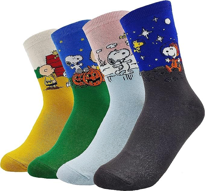 Yolo Studio The Peanuts Snoopy Women and teen girls Licensed Socks Collection Cartoon Character Series Original Crew Socks (Peanuts-6)