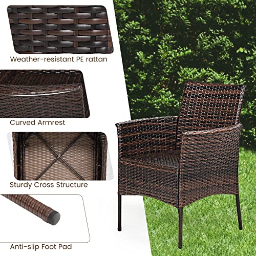 RELAX4LIFE Patio Dining Chairs Set of 2 PCS Wicker Armchairs with Comfortable Cushions for Deck, Garden, Lawn, Balcony, Backyard and Poolside Outdoor PE Rattan Fire Pit Chairs (2, Brown+Beige)