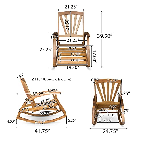 Christopher Knight Home Alva Outdoor Acacia Wood Rocking Chair with Footrest, Teak Finish
