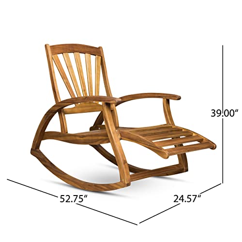 Christopher Knight Home Alva Outdoor Acacia Wood Rocking Chair with Footrest, Teak Finish