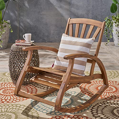 Christopher Knight Home Alva Outdoor Acacia Wood Rocking Chair with Footrest, Teak Finish
