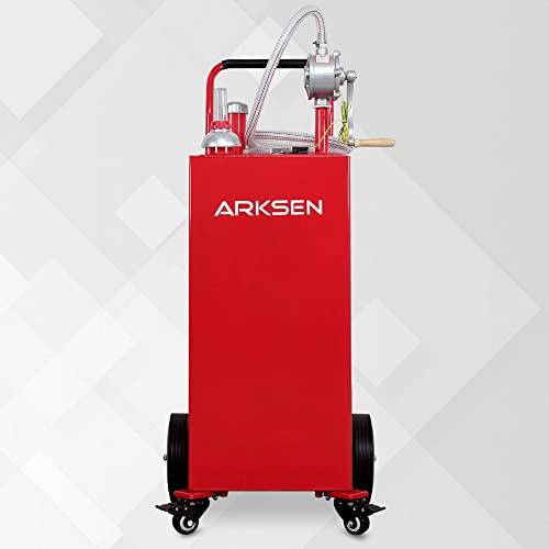 Arksen 35 Gallon Portable Gas Caddy Fuel Storage Tank Large Gasoline Diesel Can Hand Siphon Pump Rolling Flat-Free Solid Rubber Wheels Boat ATV Car Motorcycle