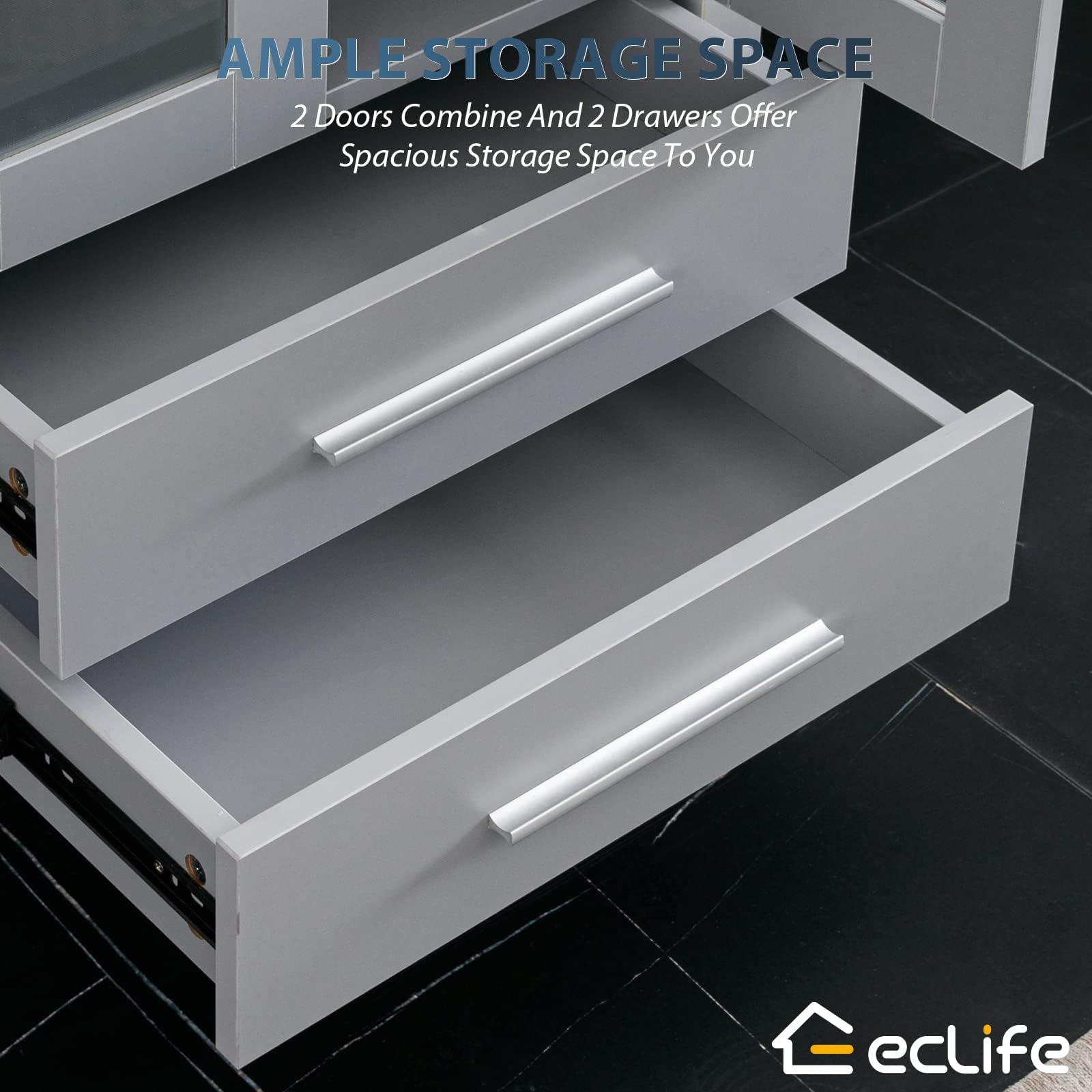 eclife 72" Modern Bathroom Vanity Sink Combo Gray W/Small Side Cabinets White Rectangle Ceramic Vessel Sink & Water Save Faucet & Pop Up Drain (2T03)
