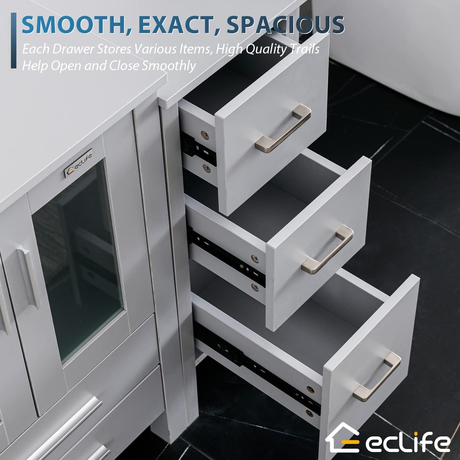 eclife 72" Modern Bathroom Vanity Sink Combo Gray W/Small Side Cabinets White Rectangle Ceramic Vessel Sink & Water Save Faucet & Pop Up Drain (2T03)