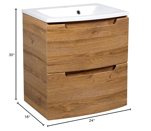 Sample of Cabinet Finish | Modern Wall-Mount Bathroom Vanity with Washbasin | Delux Teak Natural Collection | Non-Toxic Fire-Resistant MDF-No Mirror Included