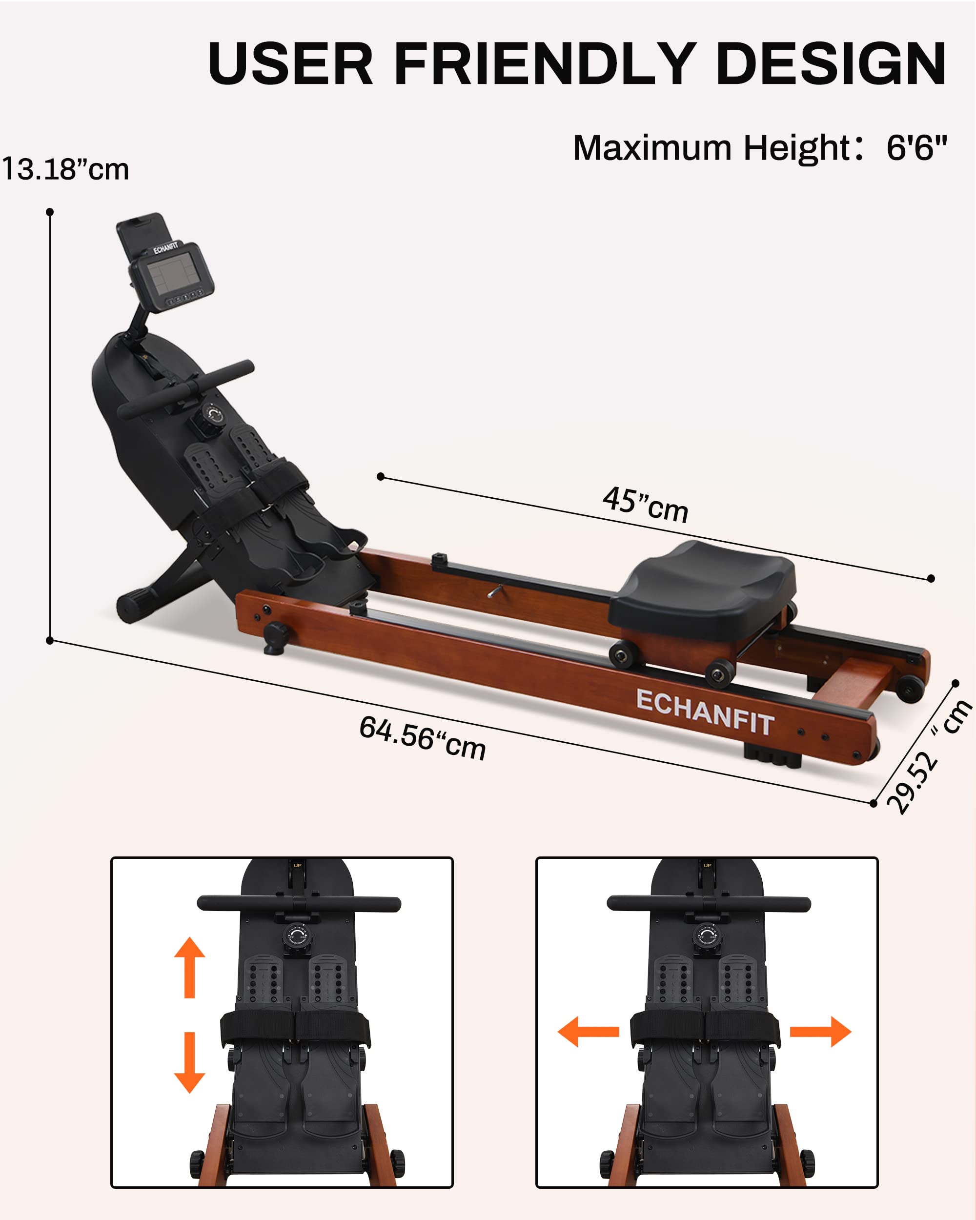 ECHANFIT Magnetic Wood Rowing Machine for Home Use with 16 Levels Adjustable Resistance, Foldable Rower with LCD Monitor, Tablet Holder and 350 LB Weight Capacity, No Assembly Required
