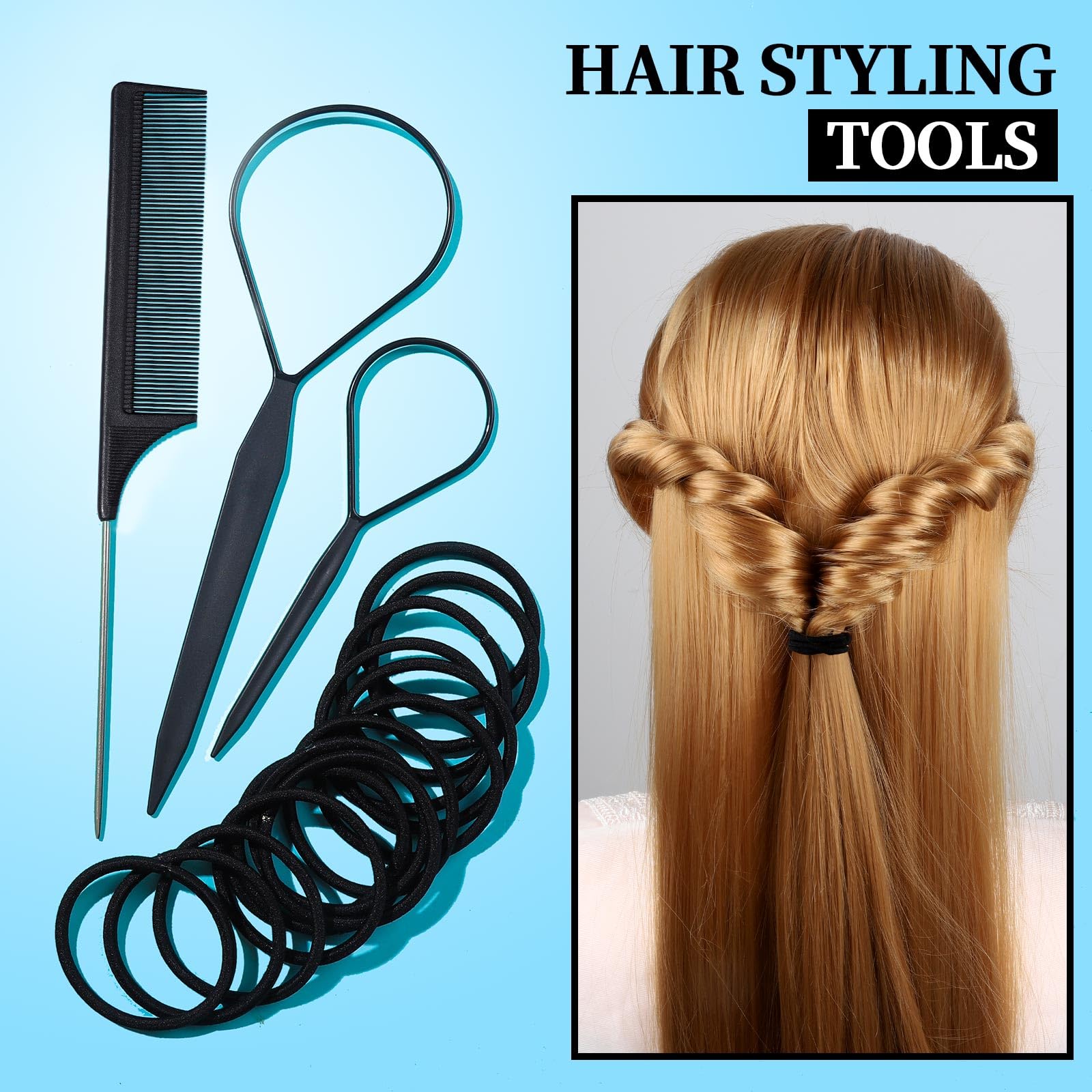 FANDAMEI Hair Accessories Kit - Elastic Hair Ties, Cotton Bands, Rubber Bands, Hair Pins, Rat Tail Comb for Women