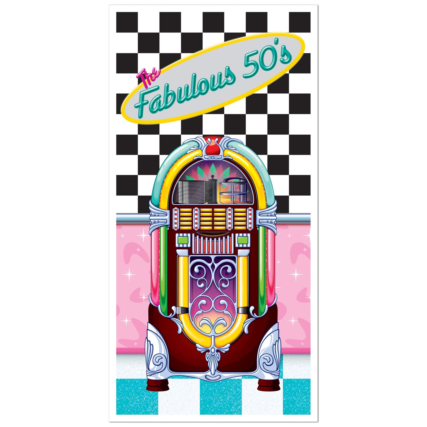 1950's Oldies Theme Sock Hop Birthday Party Supplies Decorations Records Banner Door Cover Soda Shop Whirls Set Kit Bundle