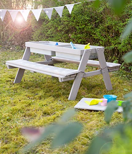 roba: Picnic Play Table Set - Grey - with Play Tubs & Storage Compartment, Weatherproof Solid Wood, Bench Seats & Mud Table, Toddler & Kids, Ages 1+