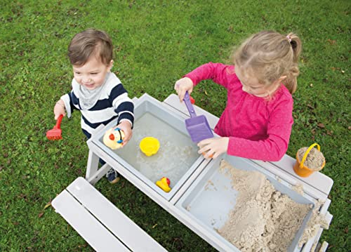roba: Picnic Play Table Set - Grey - with Play Tubs & Storage Compartment, Weatherproof Solid Wood, Bench Seats & Mud Table, Toddler & Kids, Ages 1+