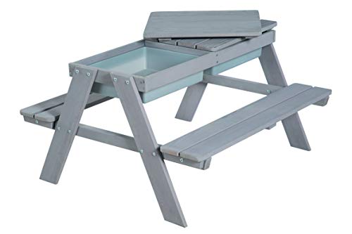 roba: Picnic Play Table Set - Grey - with Play Tubs & Storage Compartment, Weatherproof Solid Wood, Bench Seats & Mud Table, Toddler & Kids, Ages 1+