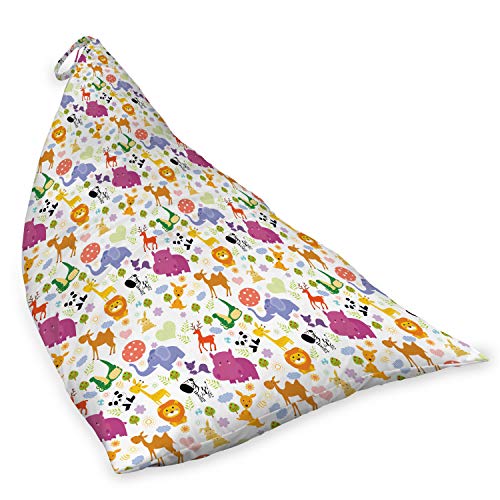Ambesonne Cartoon Animal Lounger Chair Bag, Love of Nature Theme Pattern with Exotic Zoo Comic Characters, High Capacity Storage with Handle Container, Lounger Size, Multicolor