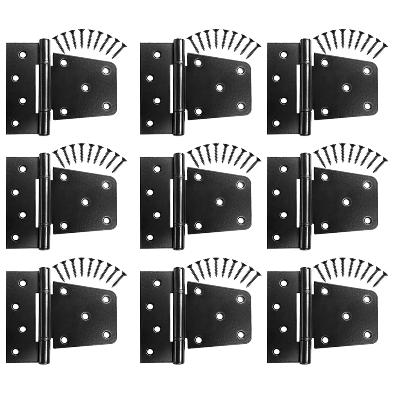 Airsnigi Heavy Duty Gate Hinges 9 Pack, 3.5 Inch Heavy Duty Shed Door Hinges Door Barn Gates Hinges Black Square Hinges for Gate, Barn or Storage Shed