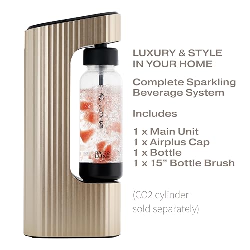Twenty39 qarbo LUXE Premium Metal Sparkling Water Maker Machine - Soda Beverage Carbonator for Home, Seltzer & Carbonated Beverage Dispenser, Water Carbonation Fizz Maker (Tuscan Gold)