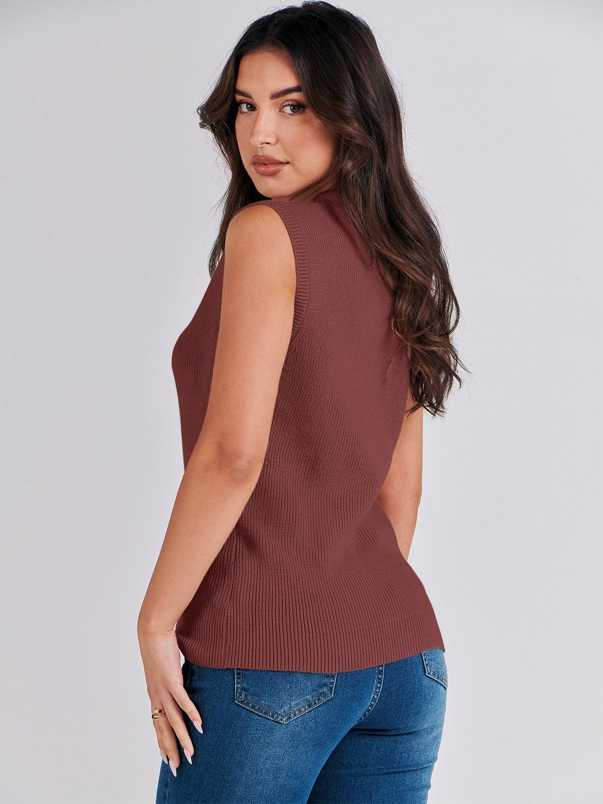 ANRABESS Womens Summer Sleeveless Tops Casual Mock Neck Loose Fit Knit Lightweight Sweater Pullover Top Maroon-XL