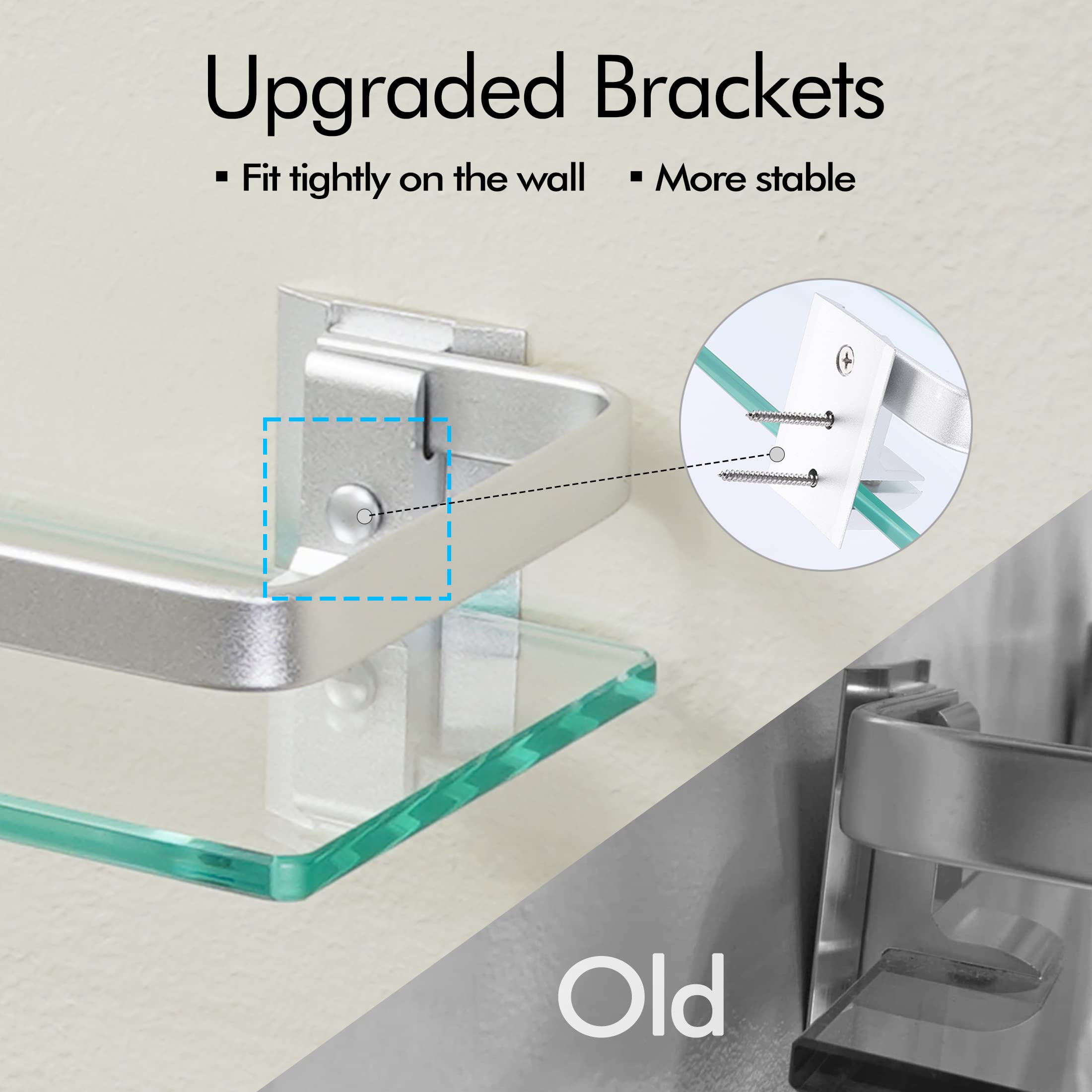 KES Glass Shelf for Bathroom, Glass Bathroom Shelf Floating Glass Shelf for Wall Aluminum Extra Thick 8MM Tempered Glass Shelf 3 Pack 1 Tier Rectangular Wall Mount Silver,A4126A-P3