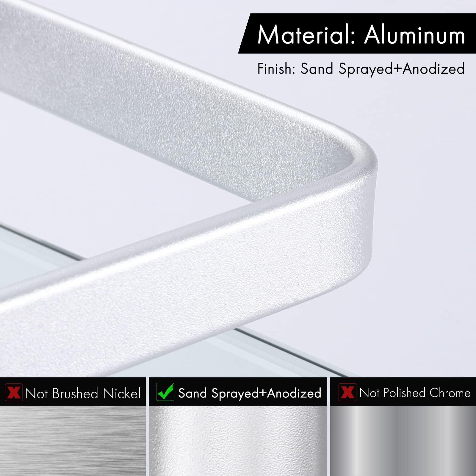 KES Glass Shelf for Bathroom, Glass Bathroom Shelf Floating Glass Shelf for Wall Aluminum Extra Thick 8MM Tempered Glass Shelf 3 Pack 1 Tier Rectangular Wall Mount Silver,A4126A-P3