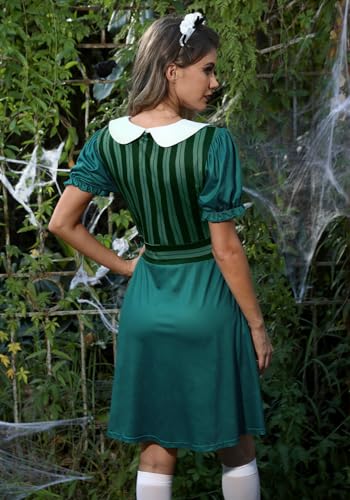 Halloween Women's Maid Apron Castmember Cosplay Costume Puff Sleeve Haunted Masion Ghost Party Dress Green S