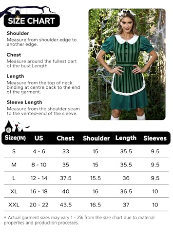 Halloween Women's Maid Apron Castmember Cosplay Costume Puff Sleeve Haunted Masion Ghost Party Dress Green S