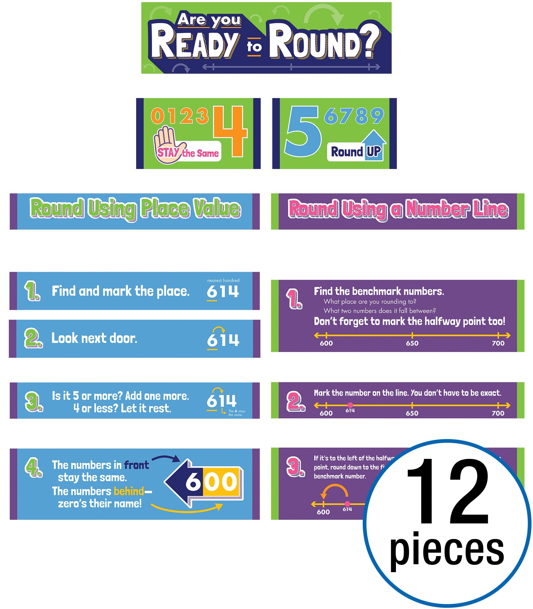 Carson Dellosa – Rounding Numbers Mini Bulletin Board Set, Classroom Décor, 12 Pieces