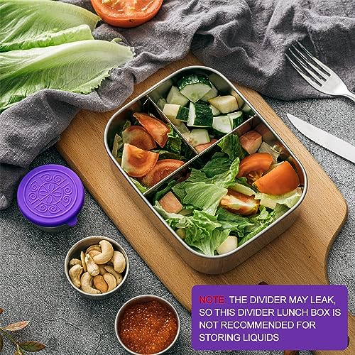 Suttmin 4 Pcs Stainless Steel Bento Box Set, Lunch Containers 3 Sections Portion Control Containers 3 Pcs Mini Stackable Condiment Containers for Lunch Box (Purple,6.5 x 4.92 x 2.44 Inch)