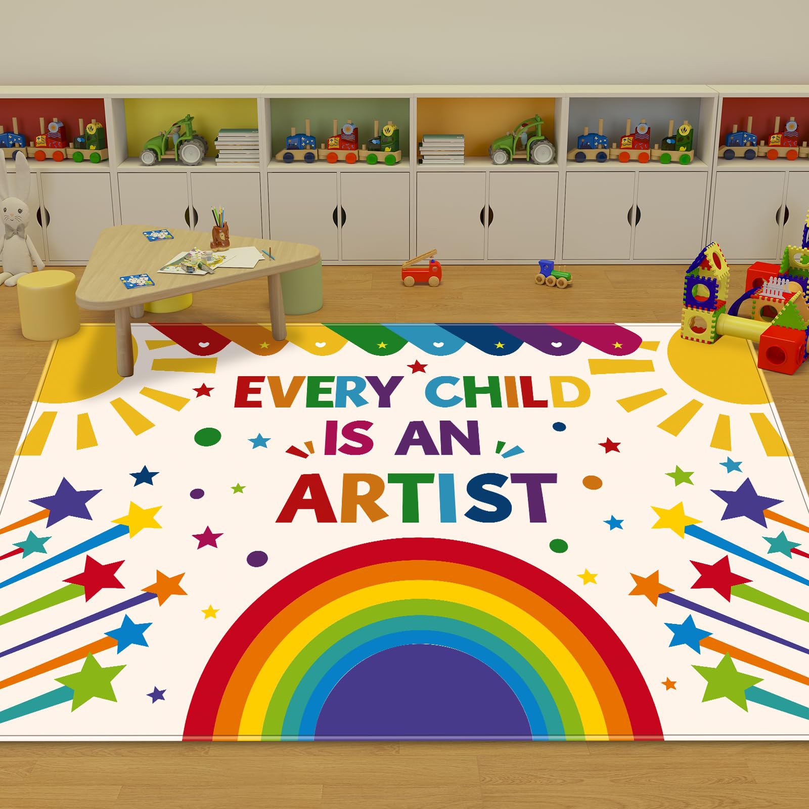 AKASISRUG Rainbow Kids Rug, Washable Colorful Area Rug for Kids Room, Non-Slip Play Mat, Baby Crawling Mat, Kids Carpet Ultra Soft Play Rug for Classroom Playroom Bathroom (59X39.4 INCH)