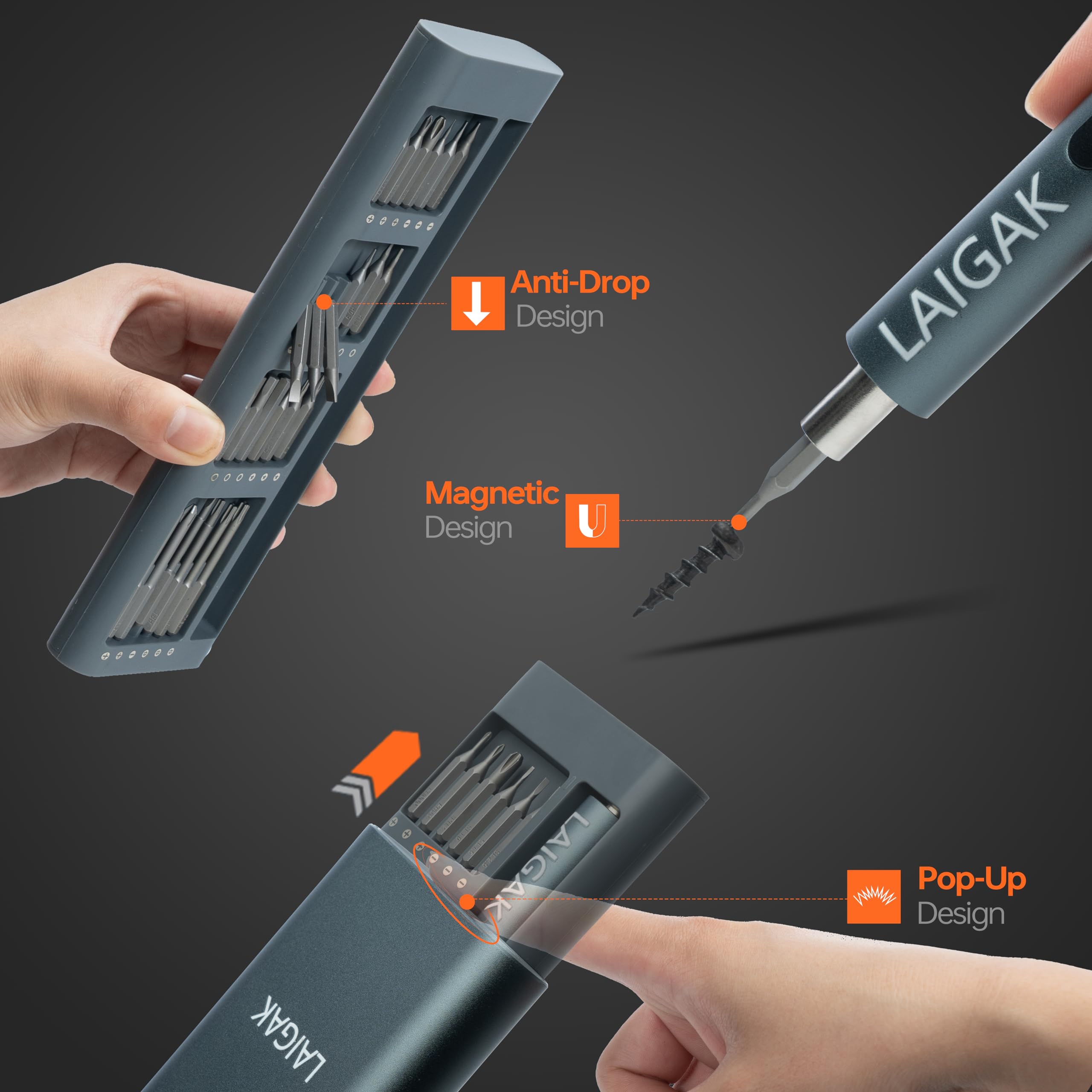 LAIGAK 62-in-1 Electric Precision Power Screwdriver Set, 48 Magnetic Bits, Aluminum Rechargeable Portable Cordless Magnetic Repair Tool Kit for Phone Camera Laptop Watch