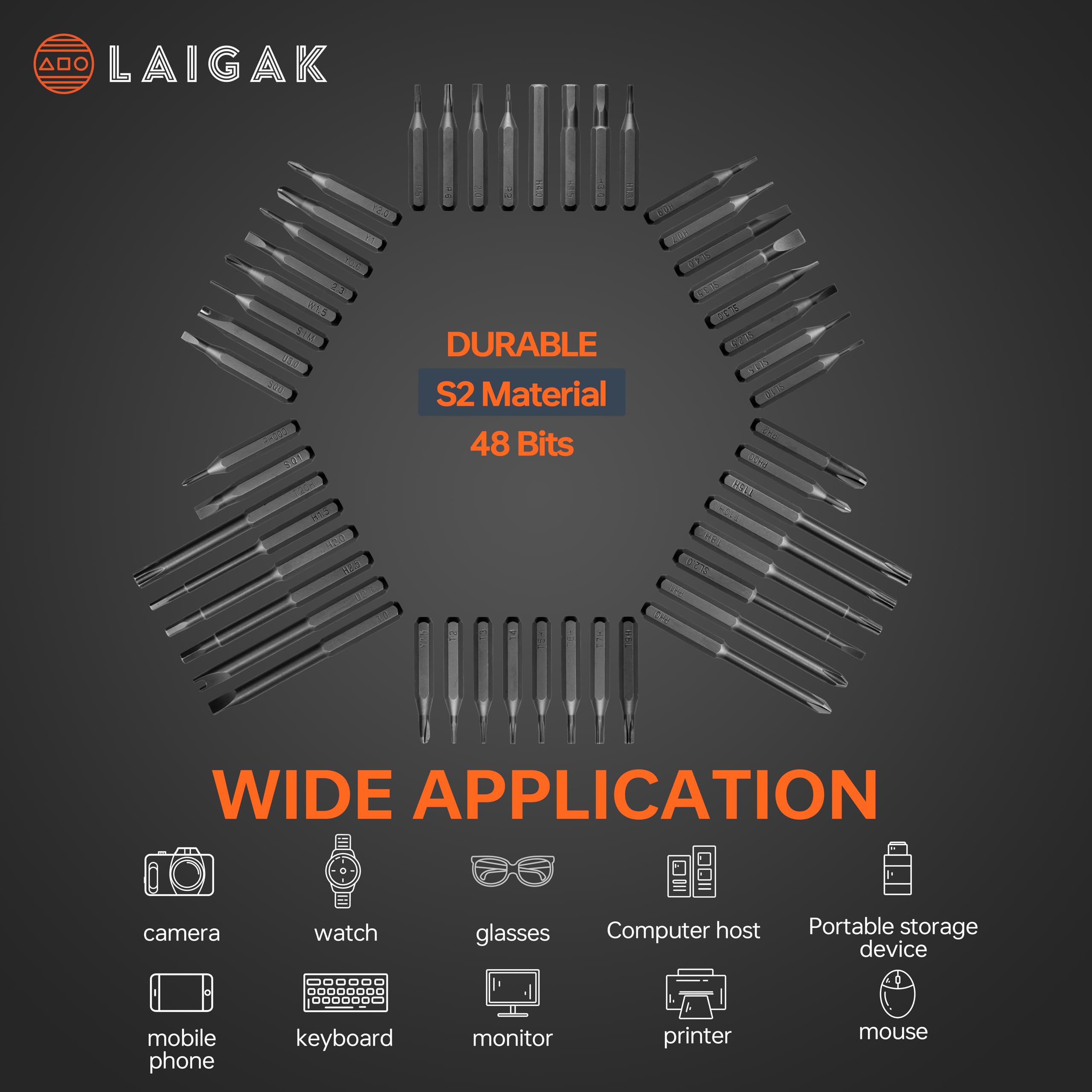 LAIGAK 62-in-1 Electric Precision Power Screwdriver Set, 48 Magnetic Bits, Aluminum Rechargeable Portable Cordless Magnetic Repair Tool Kit for Phone Camera Laptop Watch