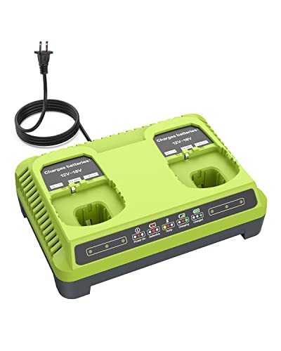 WaxPar 2 Ports P117 for Ryobi Charger Compatible with Ryobi 18v Dual Battery Charger ONE+ P117 P118 12V-18V Max Li-Ion NiCd NiMh Battery P100 P102 P103 P105 P107 P108 18V Dual Chemistry Fast Charger