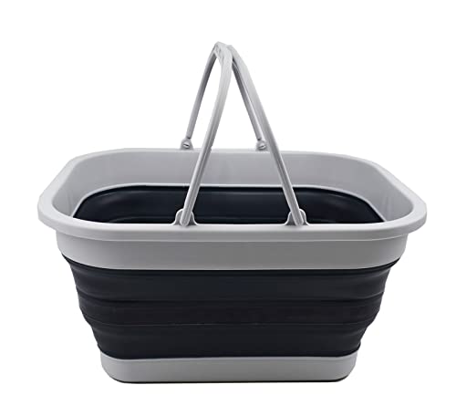 SAMMART 19L (5 Gallons) Collapsible Tub with Handle - Portable Outdoor Picnic Basket/Crater - Foldable Shopping Bag - Space Saving Storage Container (Grey/Slate Grey)