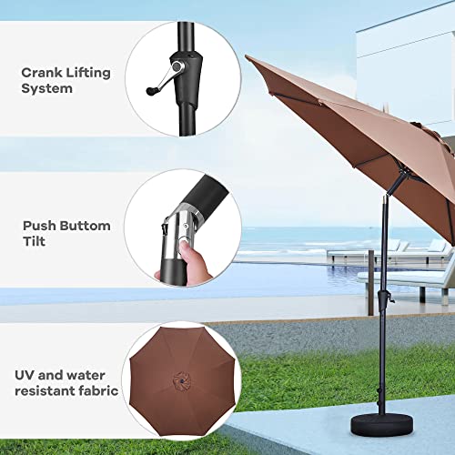 HYD-Parts 11 FT Large Patio Umbrella Waterproof and Sun Shade 360-Degree Outdoor Umbrella with Tilt and Crank (Coffee)