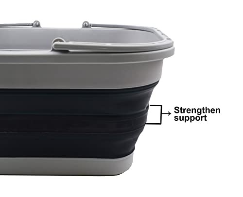 SAMMART 19L (5 Gallons) Collapsible Tub with Handle - Portable Outdoor Picnic Basket/Crater - Foldable Shopping Bag - Space Saving Storage Container (Grey/Slate Grey)