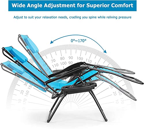 Goplus Zero Gravity Chairs, X-Large Folding Lounge Lawn Chair w/Canopy Shade & Cup Holder, Adjustable Folding Patio Recliner for Pool Porch Deck Oversize (Blue)