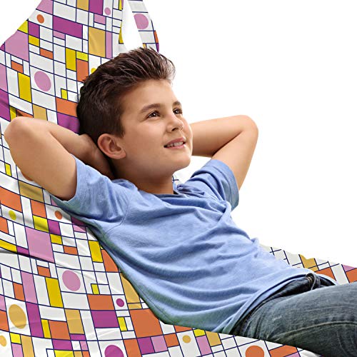 Ambesonne Geometric Lounger Chair Bag, Repeating Abstract Pattern with Mosaic Rectangles and Rounds Contemporary Art, High Capacity Storage with Handle Container, Lounger Size, Multicolor