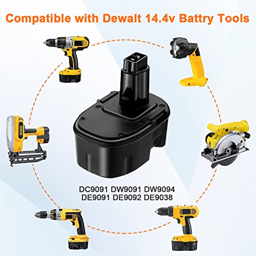 2Pack 14.4V 4.0Ah DC9091 Ni-Mh Replacement Battery for Dewalt 14.4Volt XRP DW9091 DW9094 DE9038 DE9091 DE9092 Batteries