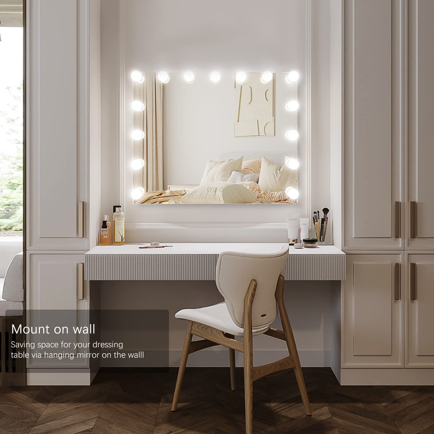 Vanity Mirror with Lights,Lighted Vanity Mirror with 15 Dimmable Bulbs for Dressing Room & Bedroom,3 Color Lighting,Modes Detachable 10x Magnification 360°Ratation (Off White-15 Bulbs)