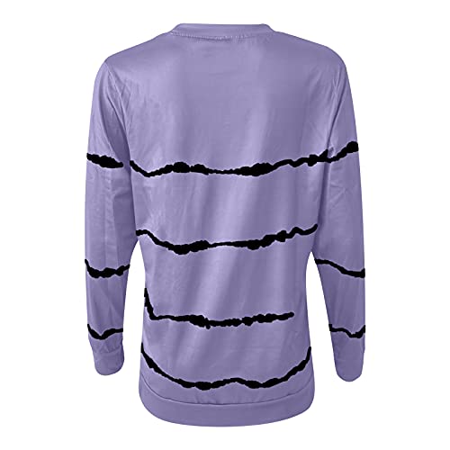 Ceboyel Womens Crew Neck Sweatshirt 2023 Striped Color Block Blouese Shirts Long Sleeve Pullover Tops Fall Fashion Clothes Womens Hoodies Pullover Trendy Purple M