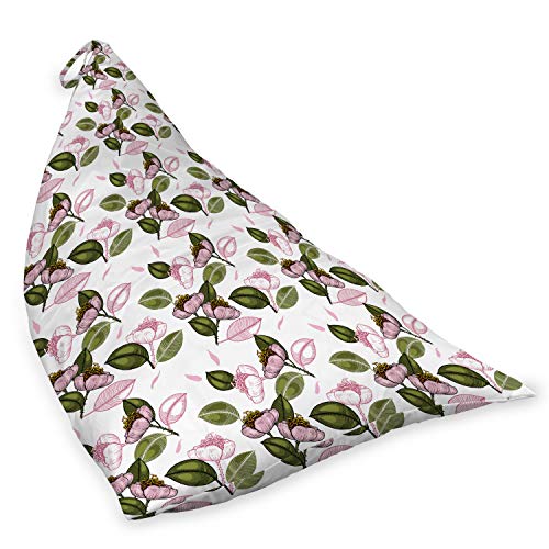Ambesonne Hawaii Lounger Chair Bag, Hand Drawn Retro Flowers and Leaves on Plain Background, High Capacity Storage with Handle Container, Lounger Size, Dried Rose Olive Green