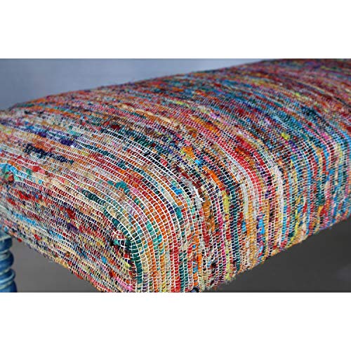 LR Home Colorful Chindi Blue Legs Bench, 1'6" x 3'11" x 1'4", Multi