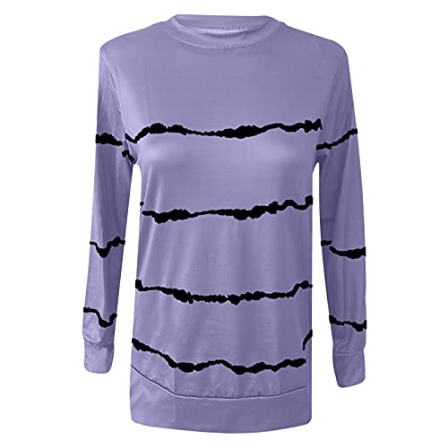 Ceboyel Womens Crew Neck Sweatshirt 2023 Striped Color Block Blouese Shirts Long Sleeve Pullover Tops Fall Fashion Clothes Womens Hoodies Pullover Trendy Purple M