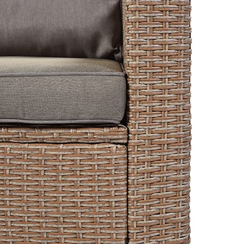 DHPM 4 Piece Patio PE Rattan Wicker C, Outdoor Sectional Conversation Furniture Chair Set Table, 3 Sofa with Cushions, 5 Seats for Garden, Poolside, Backyard, Gray