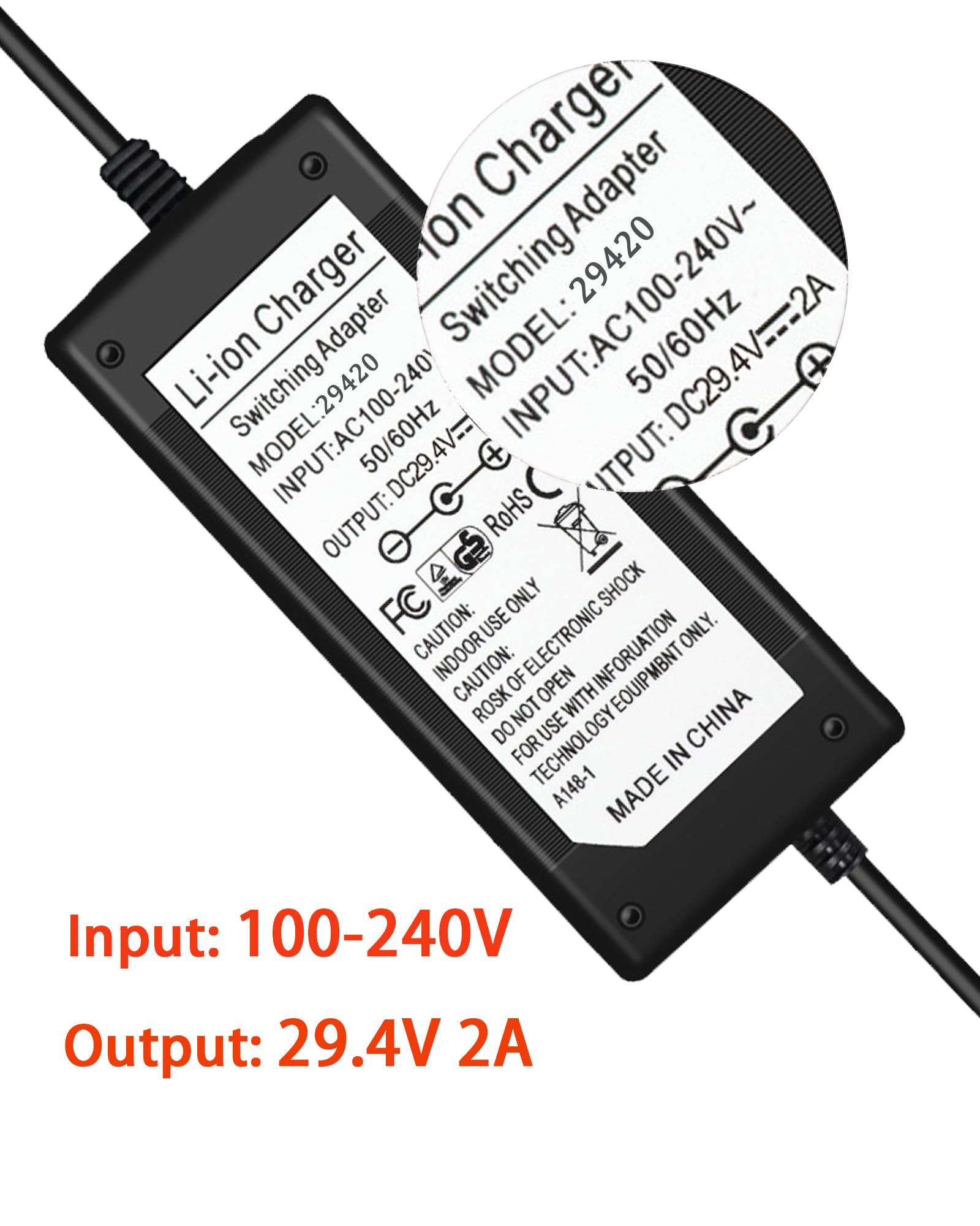 Suptopone 29.4V 2A Fast Battery Charger(3 Plugs), Universal Battery Replacement Charger for 25.2V Li-Batteries
