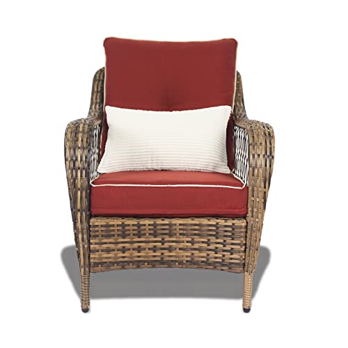 N&V Outdoor Chairs Set Bistro Set 3 Pieces Patio Conversation Set Furniture Set for Balcony Rattan Chairs and Table with Cushions Beige Red Green (RED)