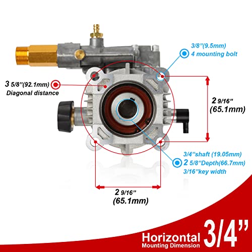 YAMATIC 3/4" Shaft Horizontal Pressure Washer Pump - 3000 PSI @ 2.5 GPM - Original Engineering Pump for Most Brand gas engine power washer