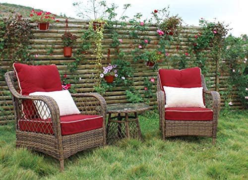 N&V Outdoor Chairs Set Bistro Set 3 Pieces Patio Conversation Set Furniture Set for Balcony Rattan Chairs and Table with Cushions Beige Red Green (RED)